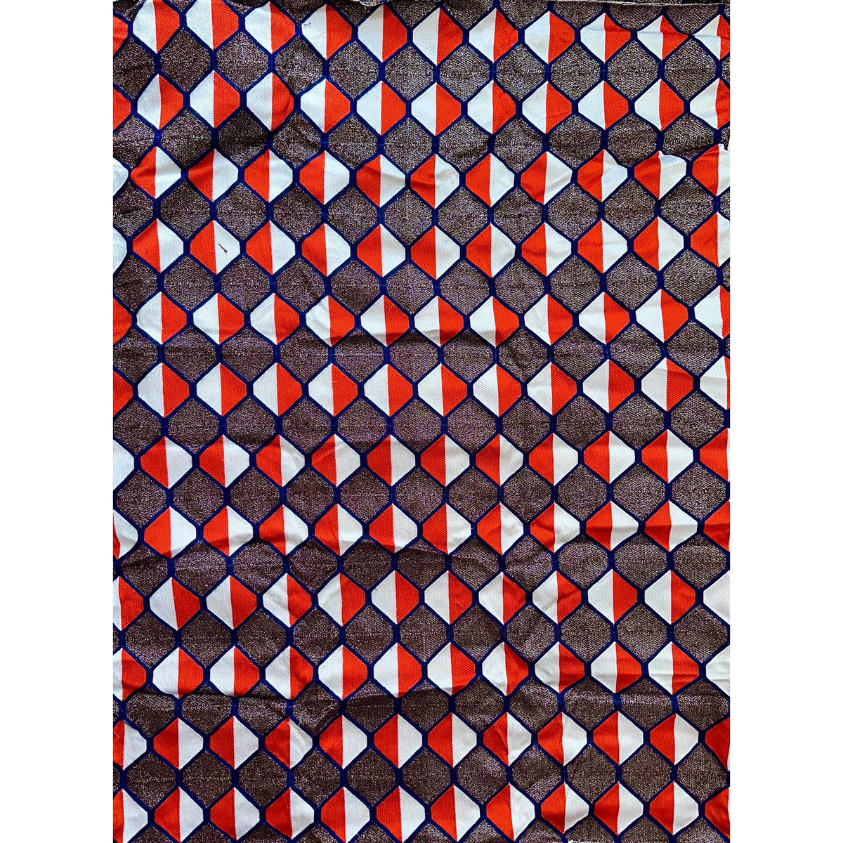 Woven Kente - Brown, Orange, White, Navy, Silver “Afiwa”